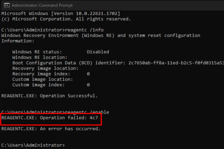 修复 Windows 11 中的 REAGENTC.EXE：操作失败错误 - 数字指南