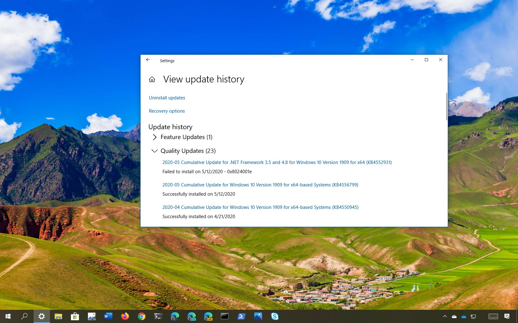 Windows 10 更新 KB4556799 发布版本 1909 和 1903