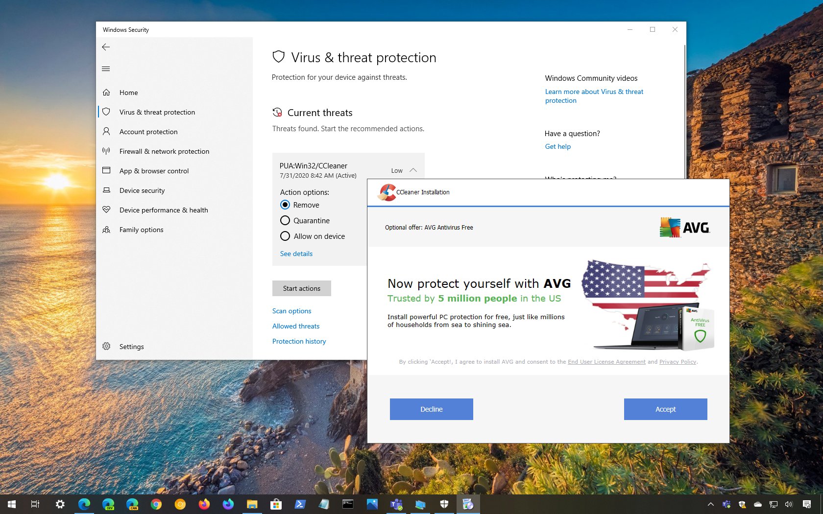 Microsoft Defender Antivirus Flags CCleaner作为不需要的应用