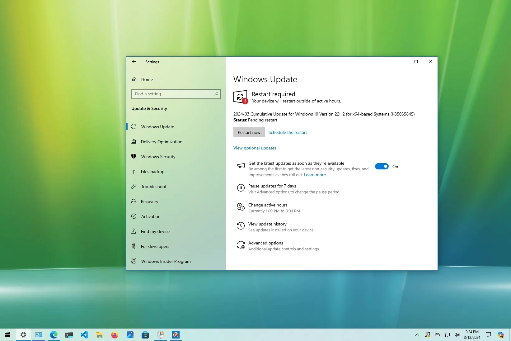Windows 10 收到 2024 年 3 月更新 (KB5035845)