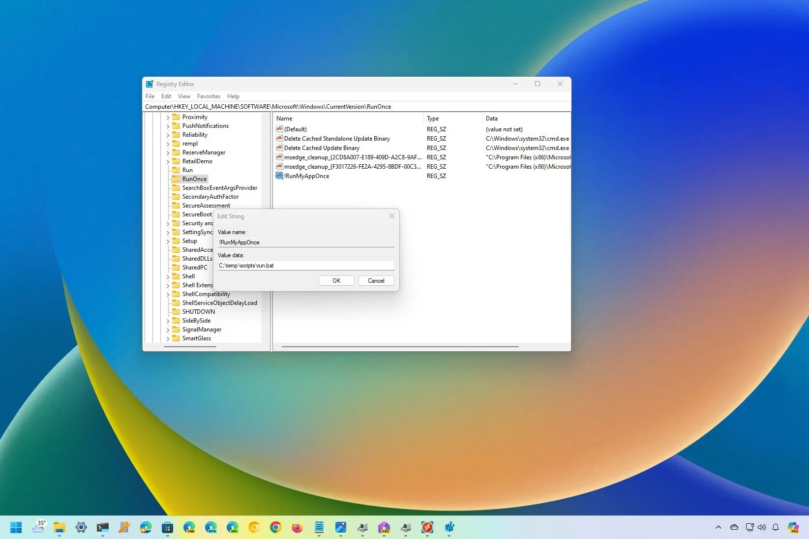登入時為腳本和應用程式設定 RunOnce 和執行登錄項