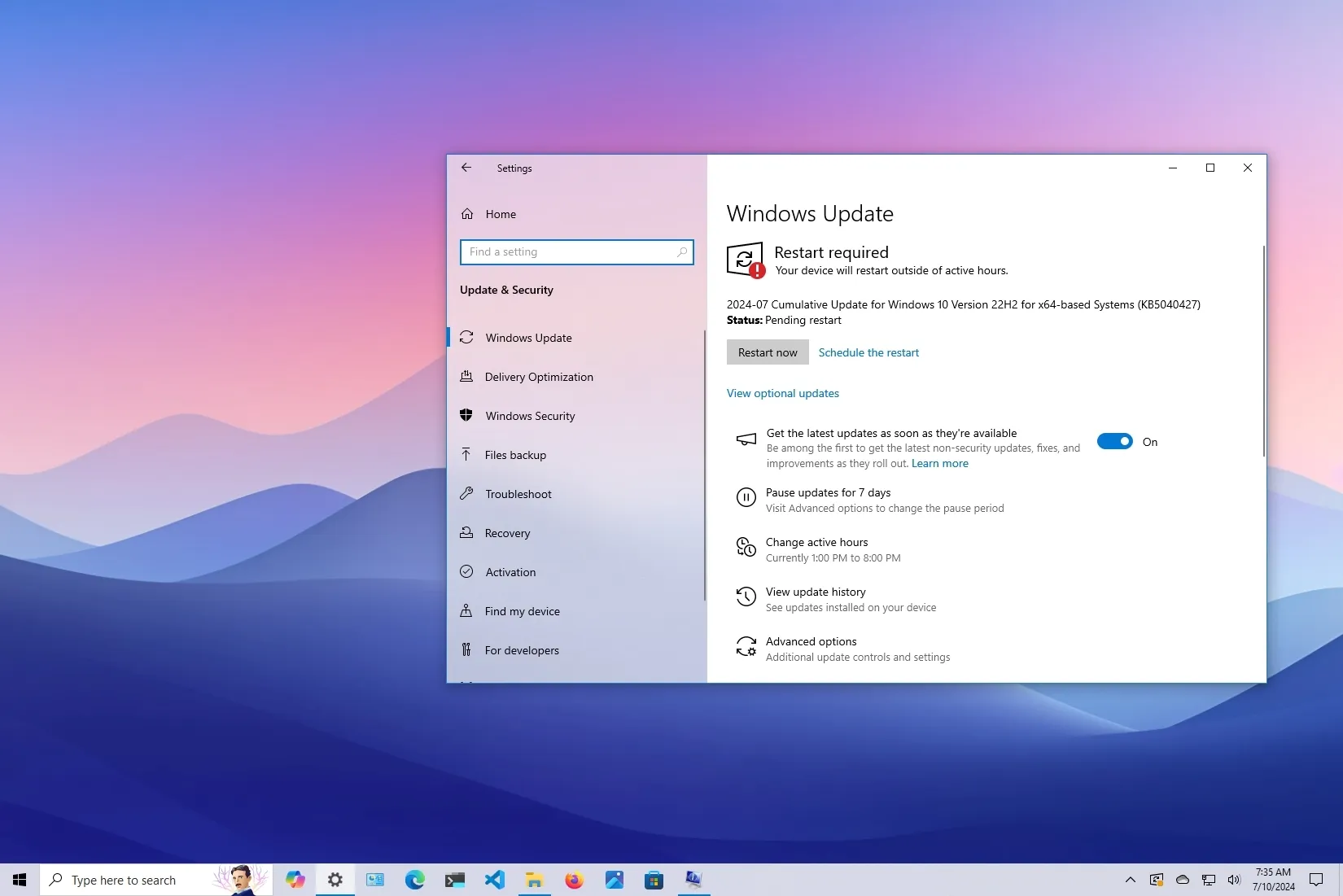 Windows 10 收到 2024 年 7 月更新，其中包含修復程式和新的 Copilot 應用程式 (KB5040427) - 数字指南